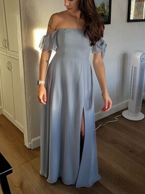 Azazie | Dresses | Azazie Light Blue Maxi Dress With Flutter Sleeves ...